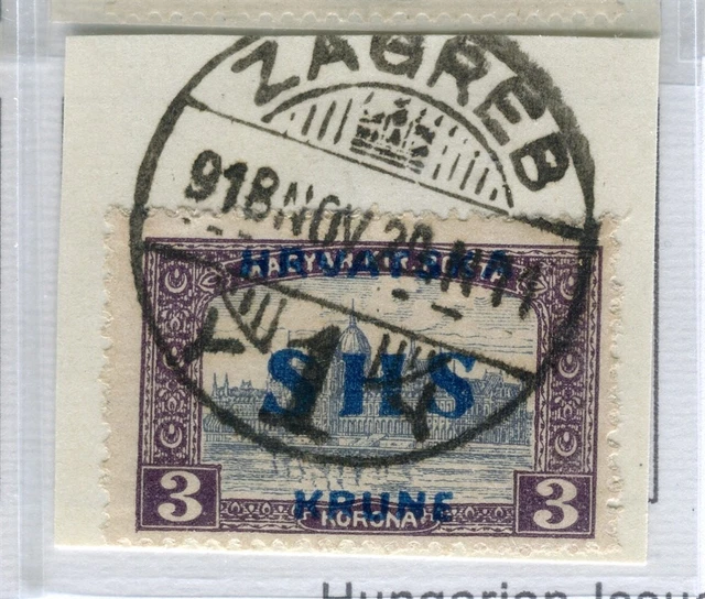 YUGOSLAVIA; 1918 EARLY SHS HRVATSKA issue fine POSTMARK PIECE for 3K ...
