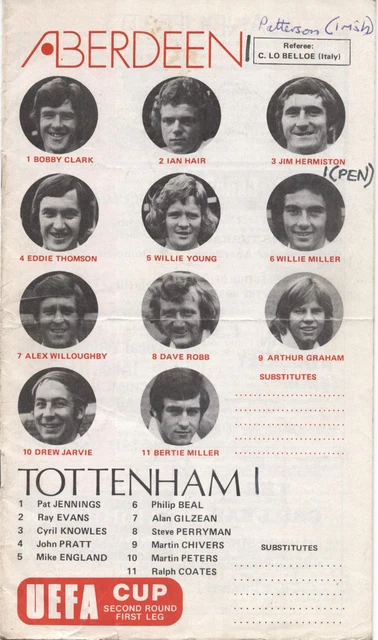 ABERDEEN VERSUS TOTTENHAM Hotspur - UEFA Cup 1973/74 Programme £8.65 ...