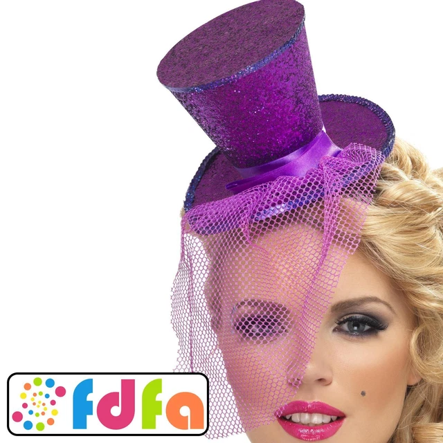 SMIFFYS FEVER PURPLE Mini Top Hat on Headband Adults Ladies Fancy Dress ...