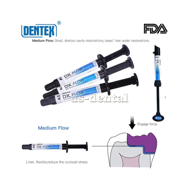 DENTEX DX.FLOW DENTAL Flowable Light Cure Composite Resin 3g/Kit Medium ...