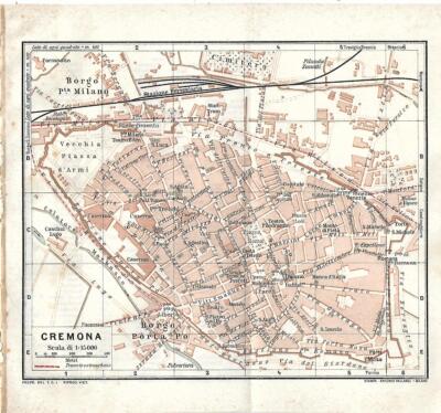 CARTA GEOGRAFICA ANTICA CREMONA Pianta della città 1923 Old antique map ...