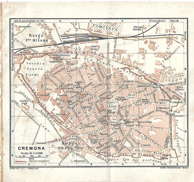 CARTA GEOGRAFICA ANTICA CREMONA Pianta della città 1923 Old antique map ...
