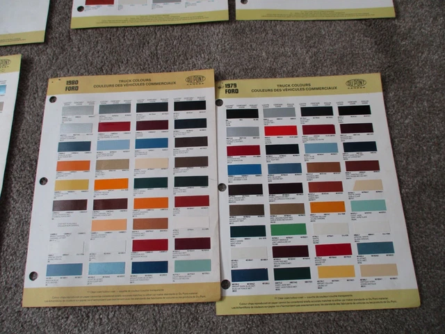 PAINT COLOR REFERENCE SAMPLE PAINT CHIPS DUPONT 1970s and 80s ford ...