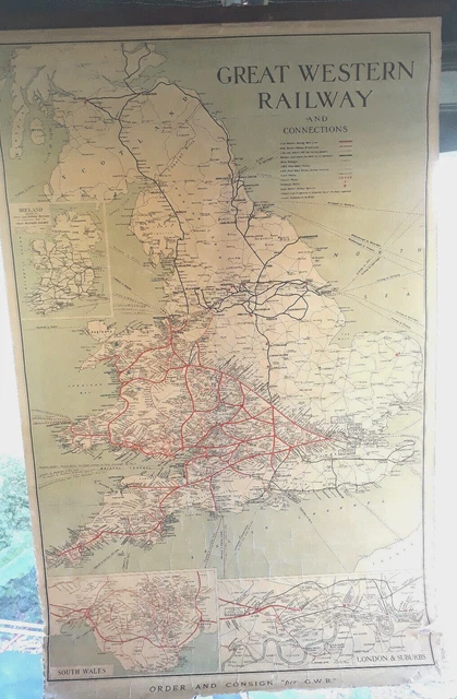 ANTIQUE GREAT WESTERN Railway and Connections Wall Map GWR Johnstone ...
