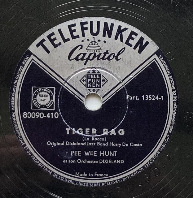 PEE WEE HUNT high society / tiger rag DISQUE 78 RPM TELEFUNKEN CAPITOL ...