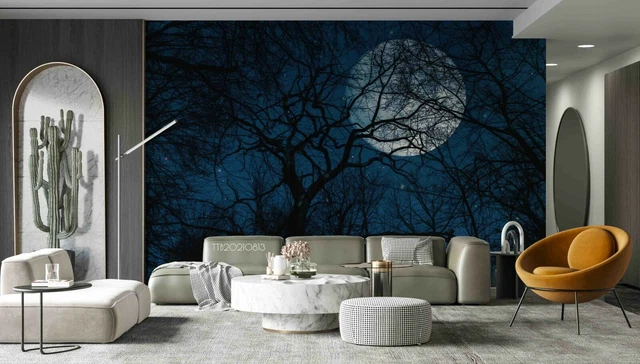 3D FULL MOON Tree Bare Wallpaper Wall Mural Removable Self-adhesive ...