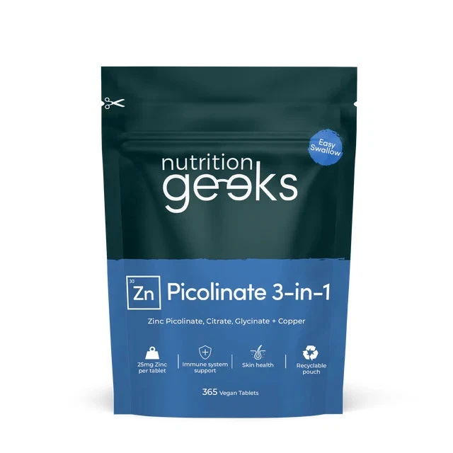 NUTRITION GEEKS ZINC Picolinate 3-in-1 - 345 Vegan Tablets 25mg Zinc ...