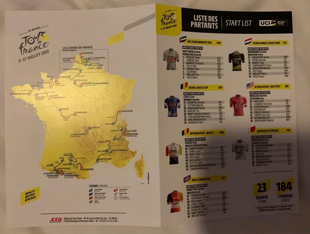 2025 TOUR DE France Official Start List Mini Guide: Cycling £3.28 ...