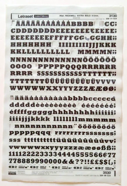 12 LETRASET LETTERING Bold Lot Monotype Mixed Font Sheets 36pt & 48pt ...