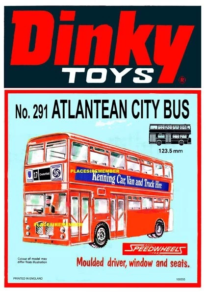 DINKY TOYS NO.291 RED ATLANTEAN CITY BUS A5 NEW POSTER ONLY.FLYER ...