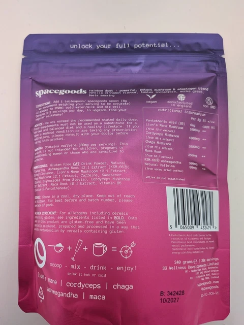 SPACEGOODS RAINBOW DUST Mushroom Adaptogen Super Blend Vanilla And ...