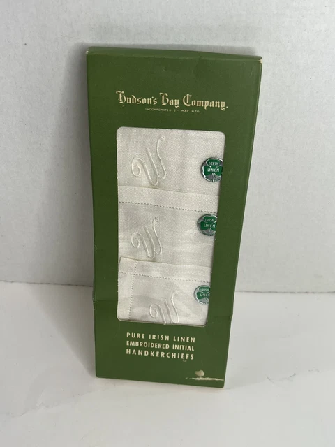 HUDSONS BAY COMPANY pure irish linen handkerchiefs vintage 3 new old ...