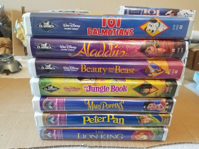 DISNEY VHS COLLECTION of 28 VHS Tapes Lion King, Aladdin, lots of black ...