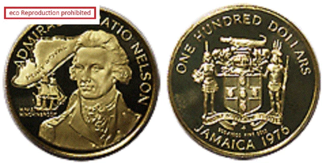 JAMAICA ADMIRAL NELSON 100 Dollar Gold Coin 1976 Proof £1,578.24 ...