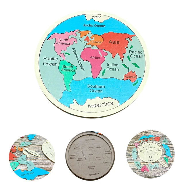 WOODEN PUZZLE MAP Of The Seven Continents Ideal For Early Learning And ...