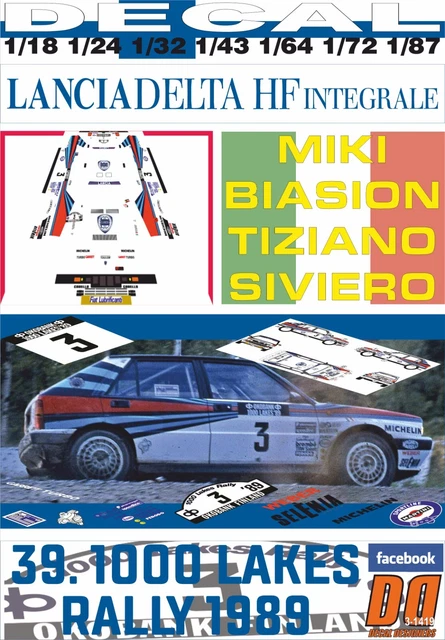 DECAL LANCIA DELTA INTEGRALE M.BIASION 1000 LAKES R.1989 6th (01) EUR ...
