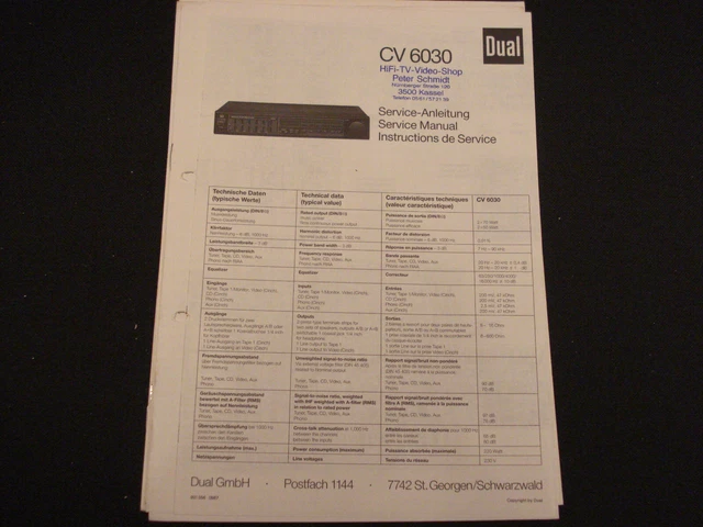 ORIGINAL SERVICE MANUAL Schaltplan Dual CV 1100 EUR 11,90 - PicClick DE