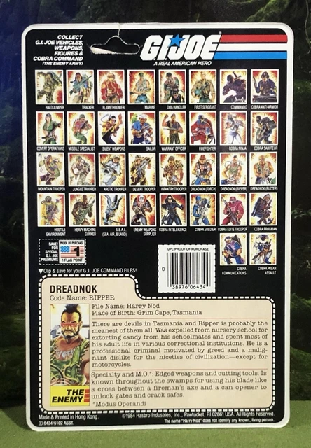 VINTAGE 1985 G.I. Joe RIPPER v1 PEACH Full UNCUT File Card Back GI ARAH ...