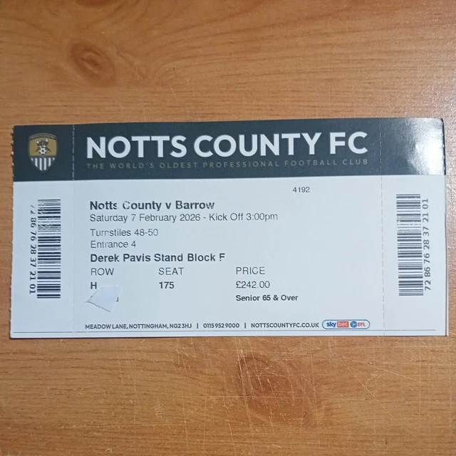 TICKET : 2025/2026 7/2/2026 Notts County v Barrow AFC £1.69 - PicClick UK