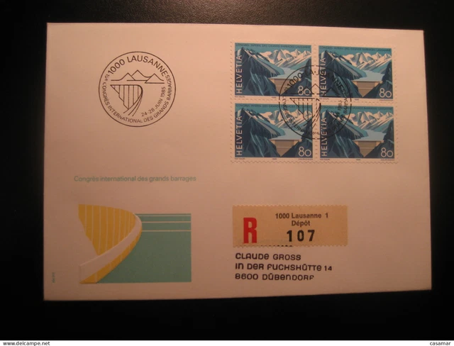 LAUSANNE 1985 BARRAGES Barrage Dam Dams Geology Registered FDC Bloc Of 4 Cancel EUR 4,87 ...