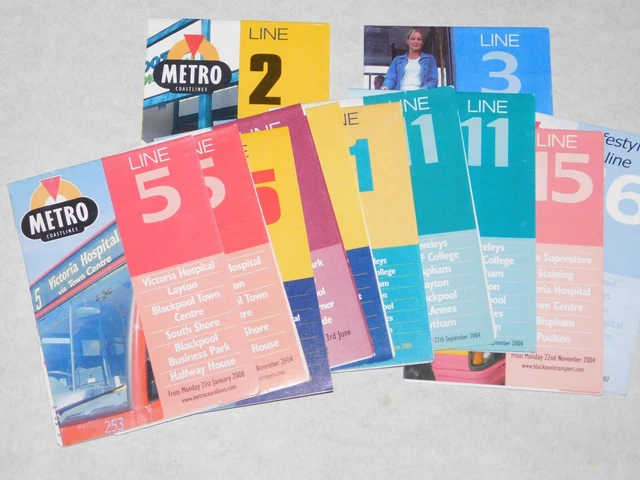 12 X BLACKPOOL TRANSPORT METRO COASTLINES BUS TIMETABLES ALL DIFFERENT ...