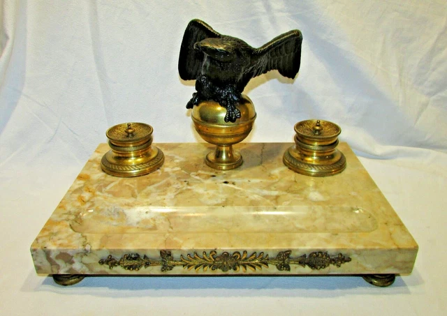 ENCRIER ANCIEN STYLE EMPIRE AIGLE EN BRONZE NAPOLEON III antique marble ...