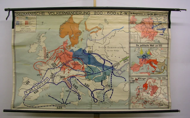 SCHOOL WALL MAP Beautiful Old Europa Germanic Rummer Viking 189x117 ...