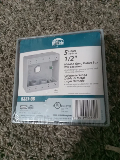 BELL 2-GANG WEATHERPROOF Box, Five 1/2 in. Threaded Outlets, Gray Brand ...