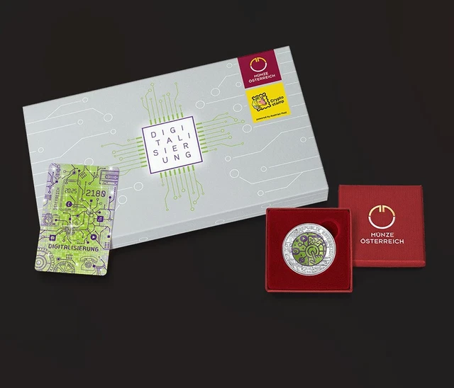 DIGITALISIERUNG NIOB MÜNZE u.Cryptostamp Box versiegelt 2025 Österreich ...
