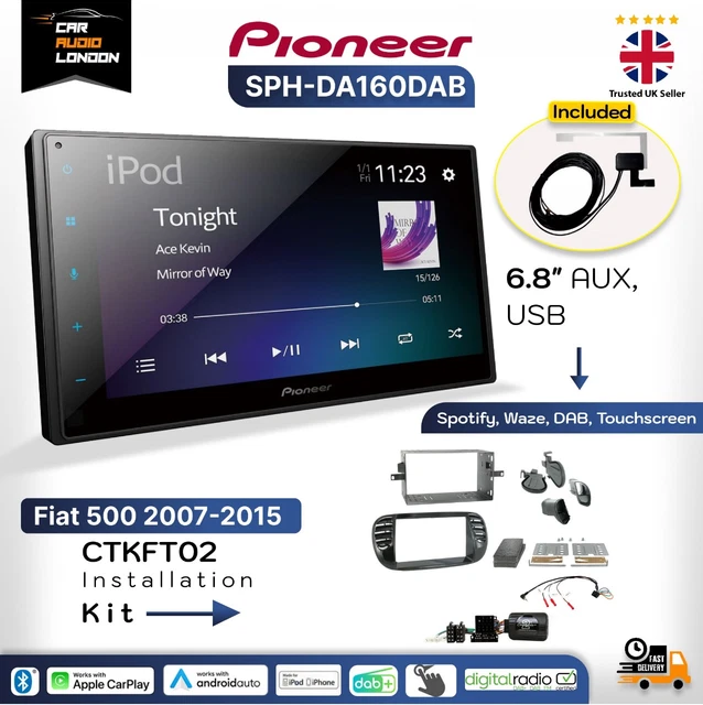 PIONEER APPLE CARPLAY Android Auto Stereo Upgrade Kit for Fiat 500 2007 ...