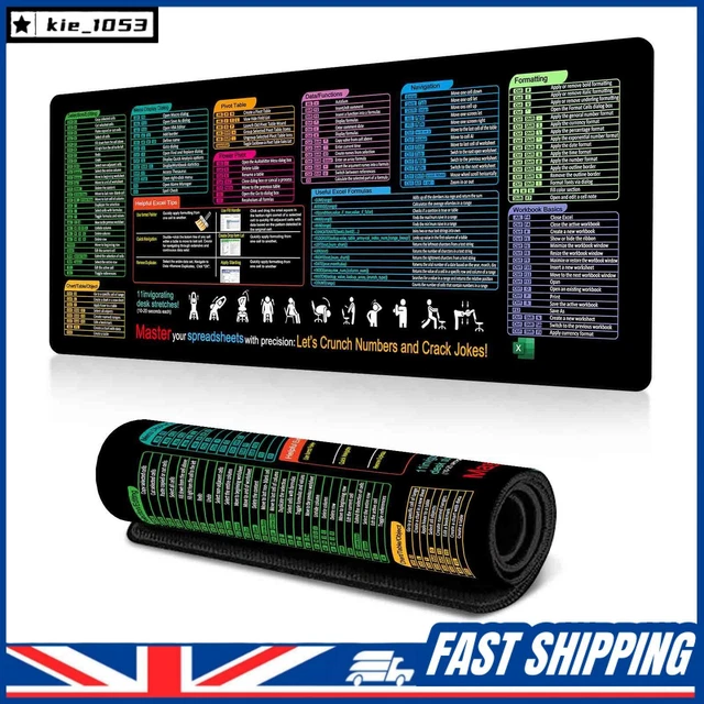 2025 DESKTOP EXCEL Cheat Sheet Mat Shortcuts Mouse Pad Shortcuts Wrist ...