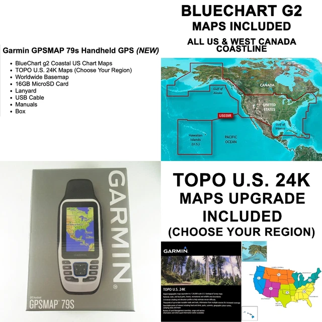 GARMIN GPSMAP 79S w/ Maps Upgrade BlueChart G2 Marine Charts & TOPO US ...