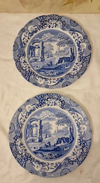 2 X SPODE Blue & White Italian Dinner Plates 26.5cm £20.00 - PicClick UK