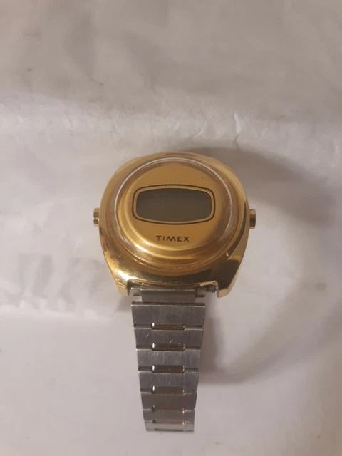 VTG TIMEX DIGITAL Gold Tone Wrist Watch H Cell Mid Century Modern Retro ...