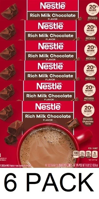 NESTLE RICH MILK Chocolate Hot Cocoa Mix (8) 0.85 oz Packets in Box - 6 ...
