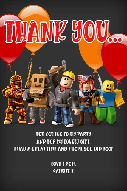 PERSONALISED ROBLOX BIRTHDAY Thank You Cards with Envelopes R2 £6.99 ...