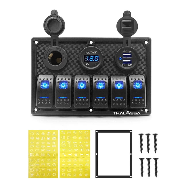 6 GANG ROCKER Switch Panel Circuit Breaker LED Waterproof for RV Car ...