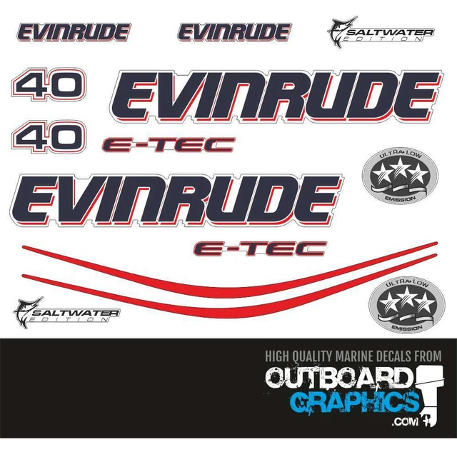 EVINRUDE 40HP ETEC / E-TEC outboard engine decals/sticker kit - white ...