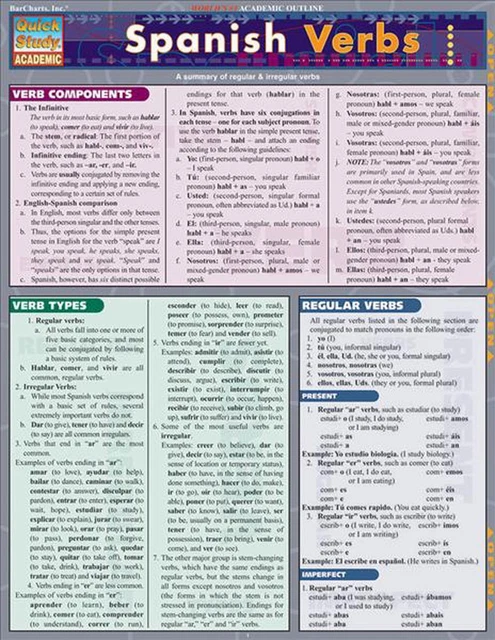 SPANISH VERBS LAMINATE Reference Chart by William Bengtson (English) £9 ...