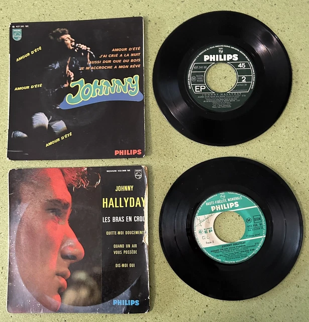 JOHNNY HALLYDAY AMOUR d'été Les bras en croix lot de 2 45 tours vinyle ...