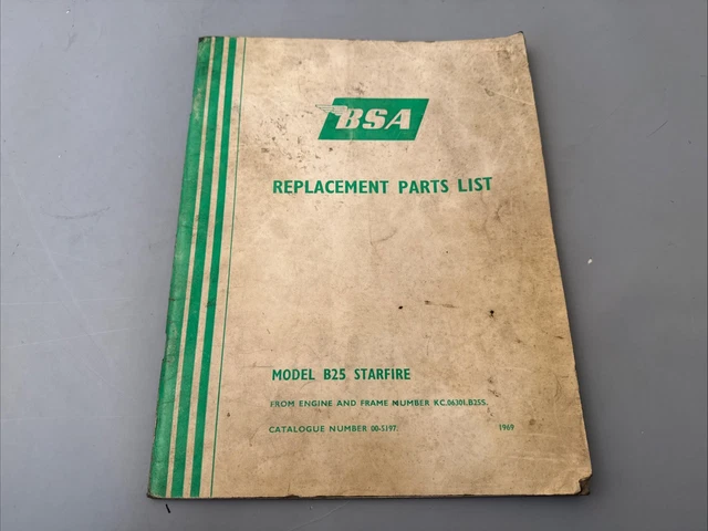 BSA MOTORCYCLE REPLACEMENT Spare Parts List B25 Starfire 00-5197 1969 £ ...