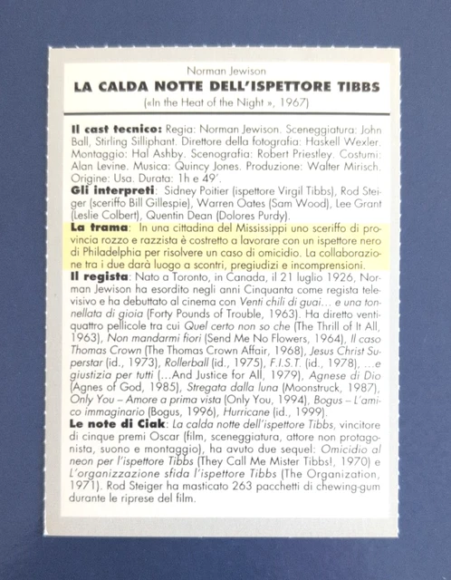 CARTOLINA LA CALDA Notte Dell'ispettore Tibbs 1967 Sidney Poitier 5 ...