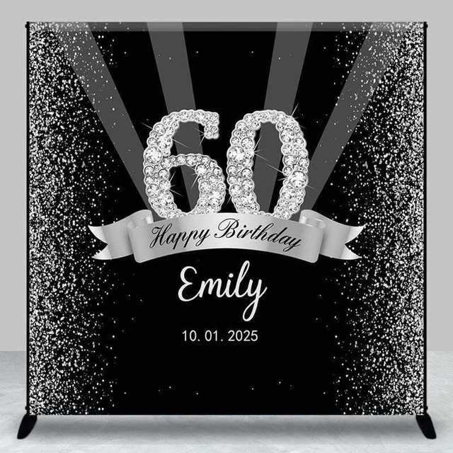 SILVER BLACK GLITTER Custom 60th Birthday Backdrop $39.77 - PicClick AU