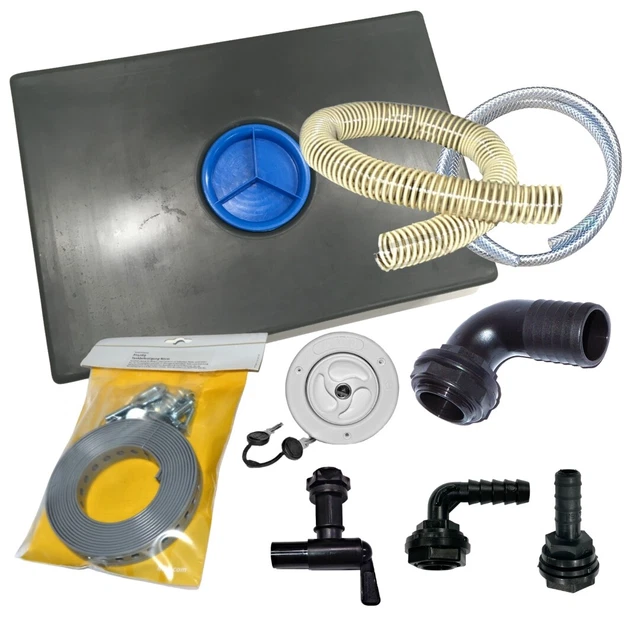 30 LITRE CAMPERVAN Fresh Water Tank Kit & Tank Strap Fitting Kit White ...