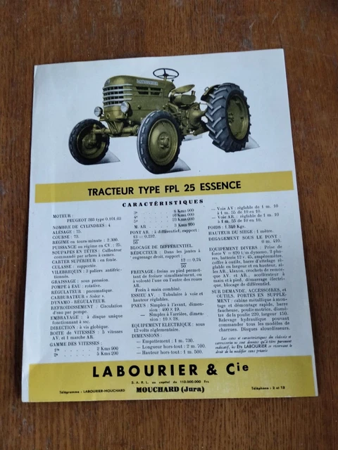 PROSPECTUS TRACTEURS LABOURIER Fpl 25 Essence Machines Agricoles EUR 4,50 - PicClick FR