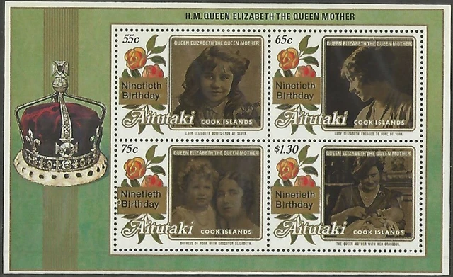 AITUTAKI 1990 - Queen Mother 90th Birthday - OVERPRINTED Miniature ...