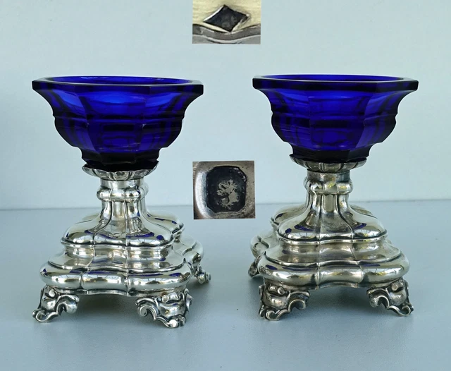 ETIENNE AUGUSTE COURTOIS Paire de Salières Argent Massif Cristal Paris ...