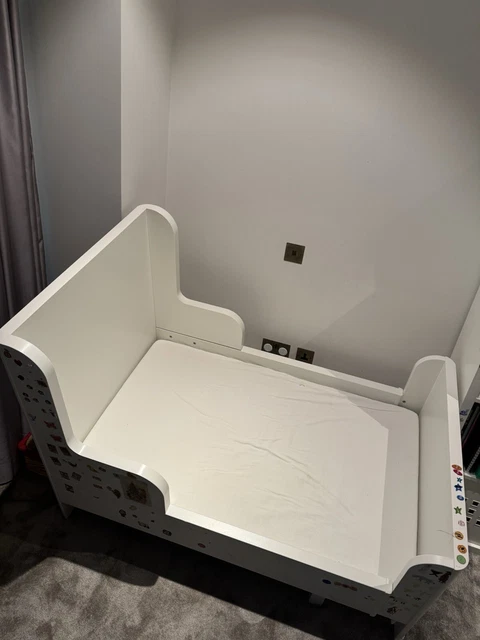 IKEA BUSUNGE EXTENDABLE children’s bed in White including mattress £1. ...