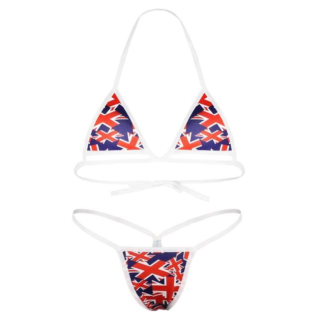 WOMENS SEXY BIKINI Set Micro Thong Mini G-string Bathing Suit UK Flag ...