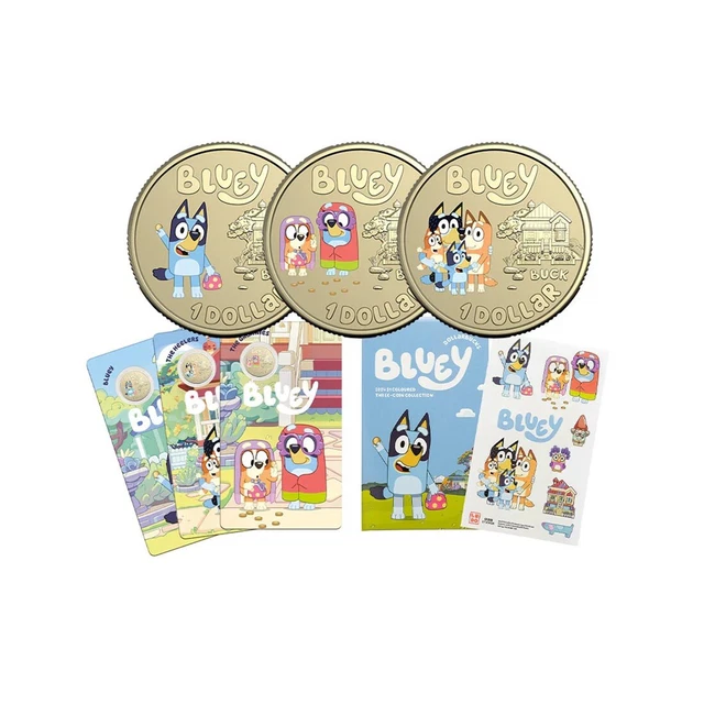 2024 BLUEY $1 Coloured Uncirculated Three-Coin Set. IN HAND, READY TO ...